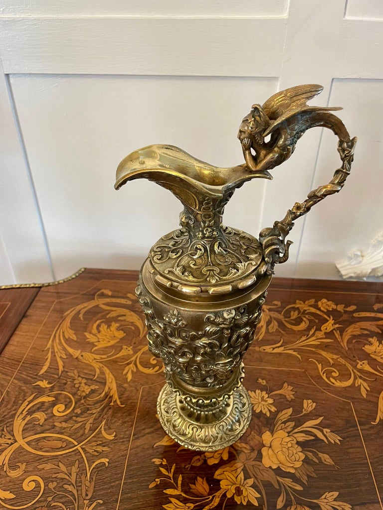 Superb Quality Pair of Antique Victorian Gilded Brass Ewers and Dishes ...