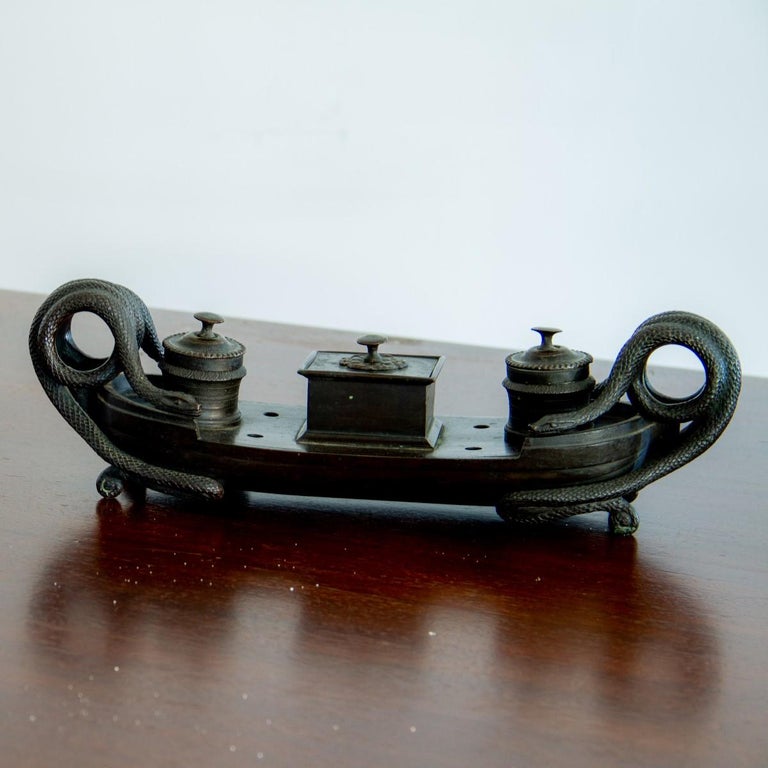 Superb Regency Bronze Ink Stand, Mounted with Serpents For Sale at 1stDibs