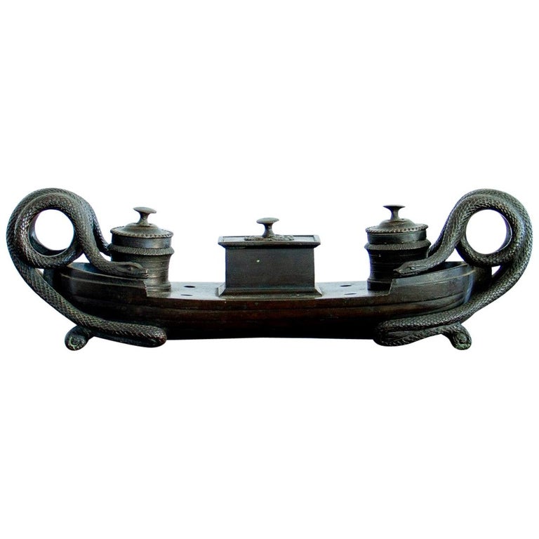 Superb Regency Bronze Ink Stand, Mounted with Serpents For Sale at 1stDibs