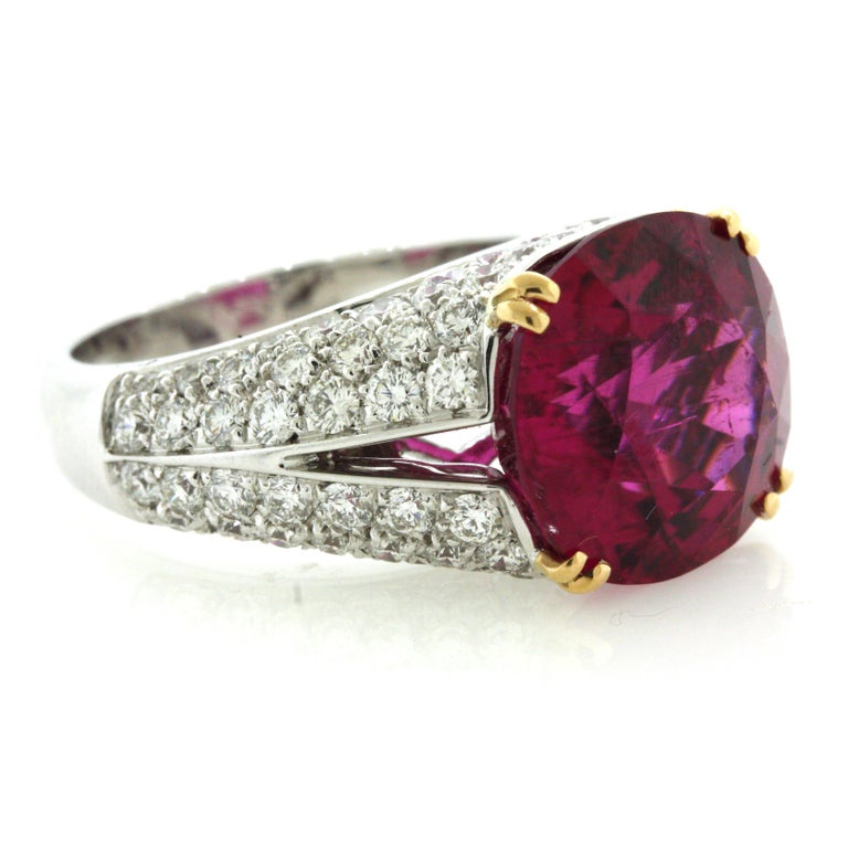 Superb Rubellite Tourmaline Diamond Platinum Ring For Sale at 1stDibs