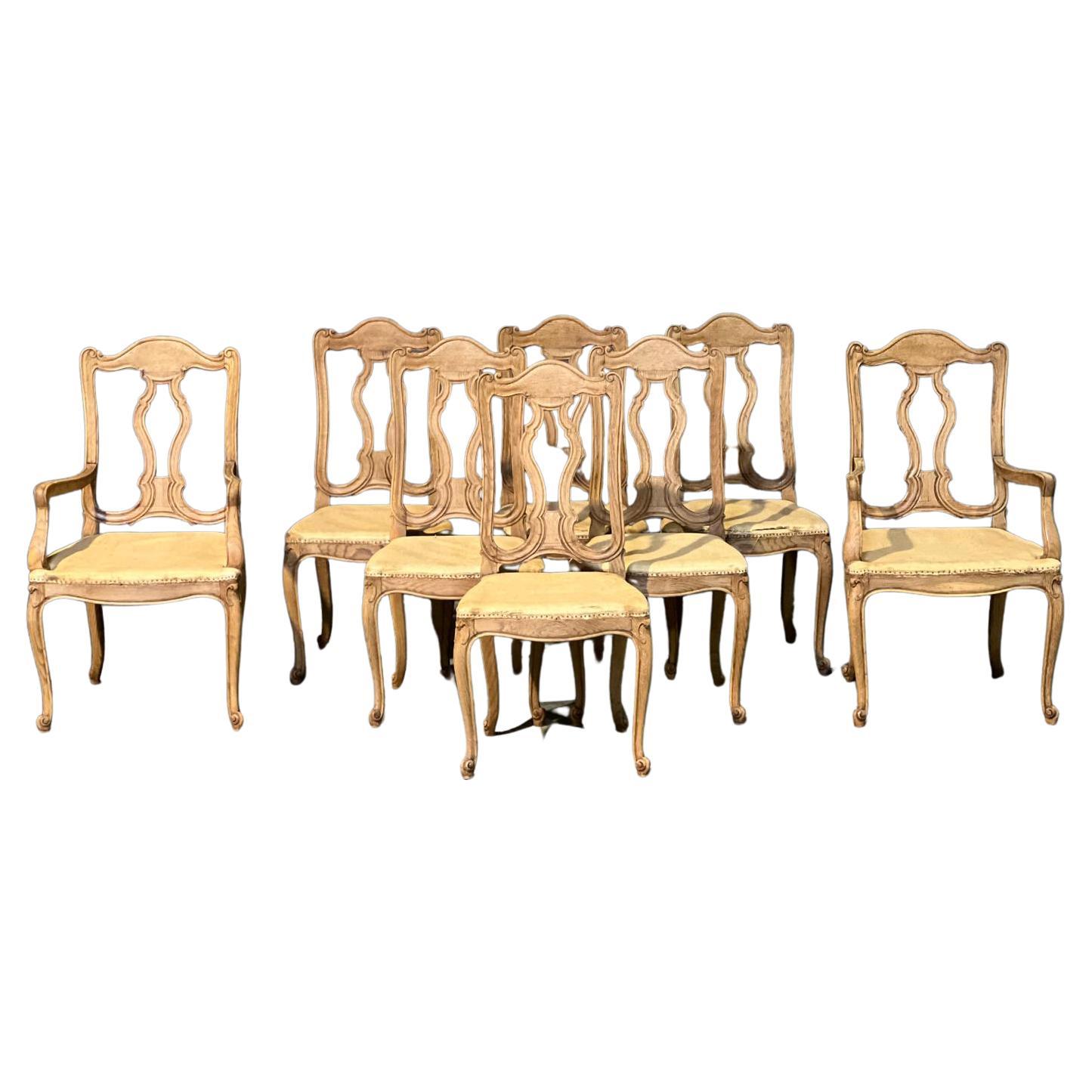 Superb Set 8 French Bleached Oak Farmhouse Dining Chairs For Sale at ...