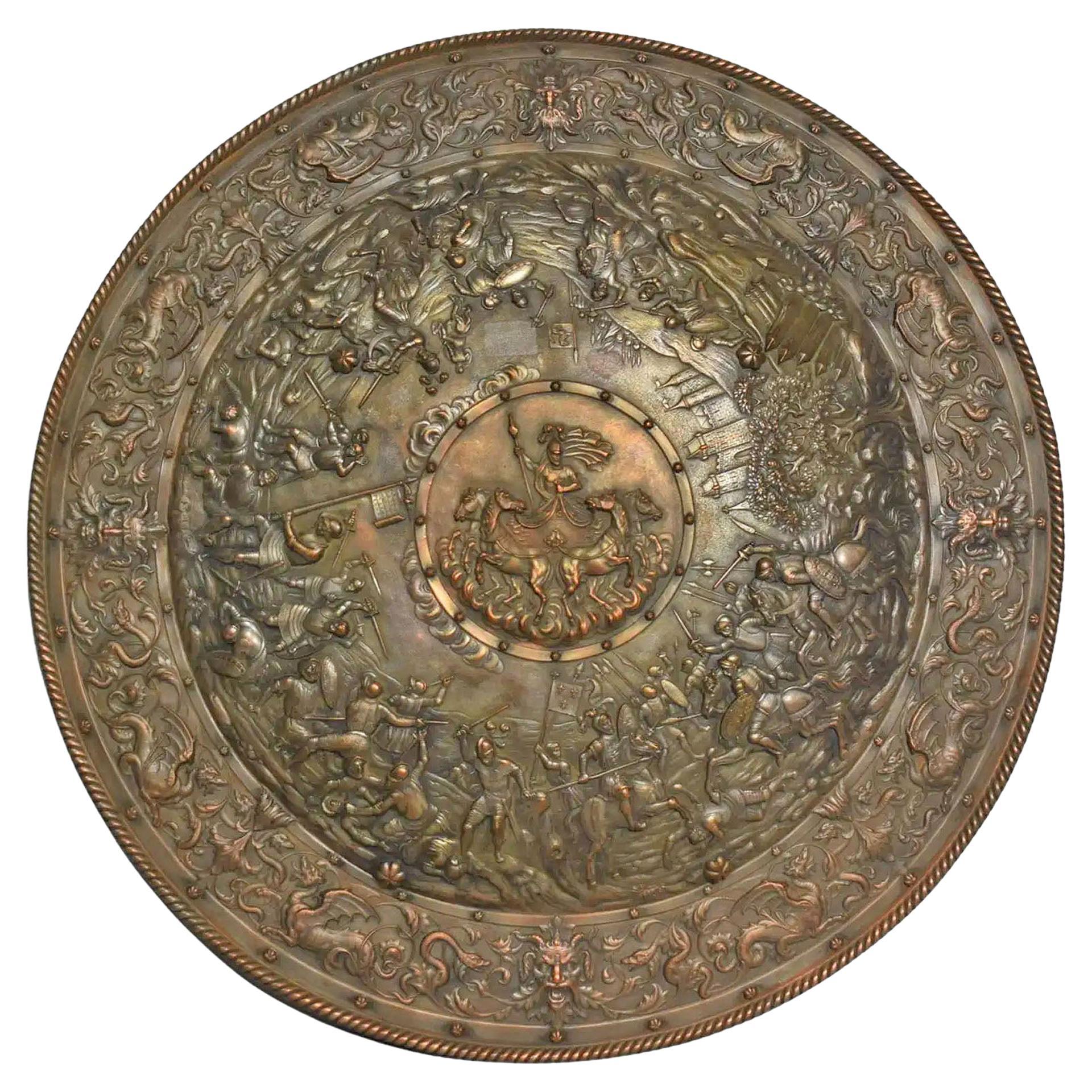 Superb Silverplated Circular Shield Depicting Battle Scene at 1stDibs