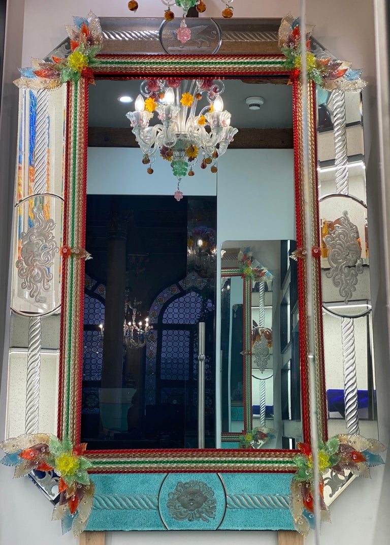 Superb Venetian Multicolor Murano Glass Mirror For Sale at 1stDibs