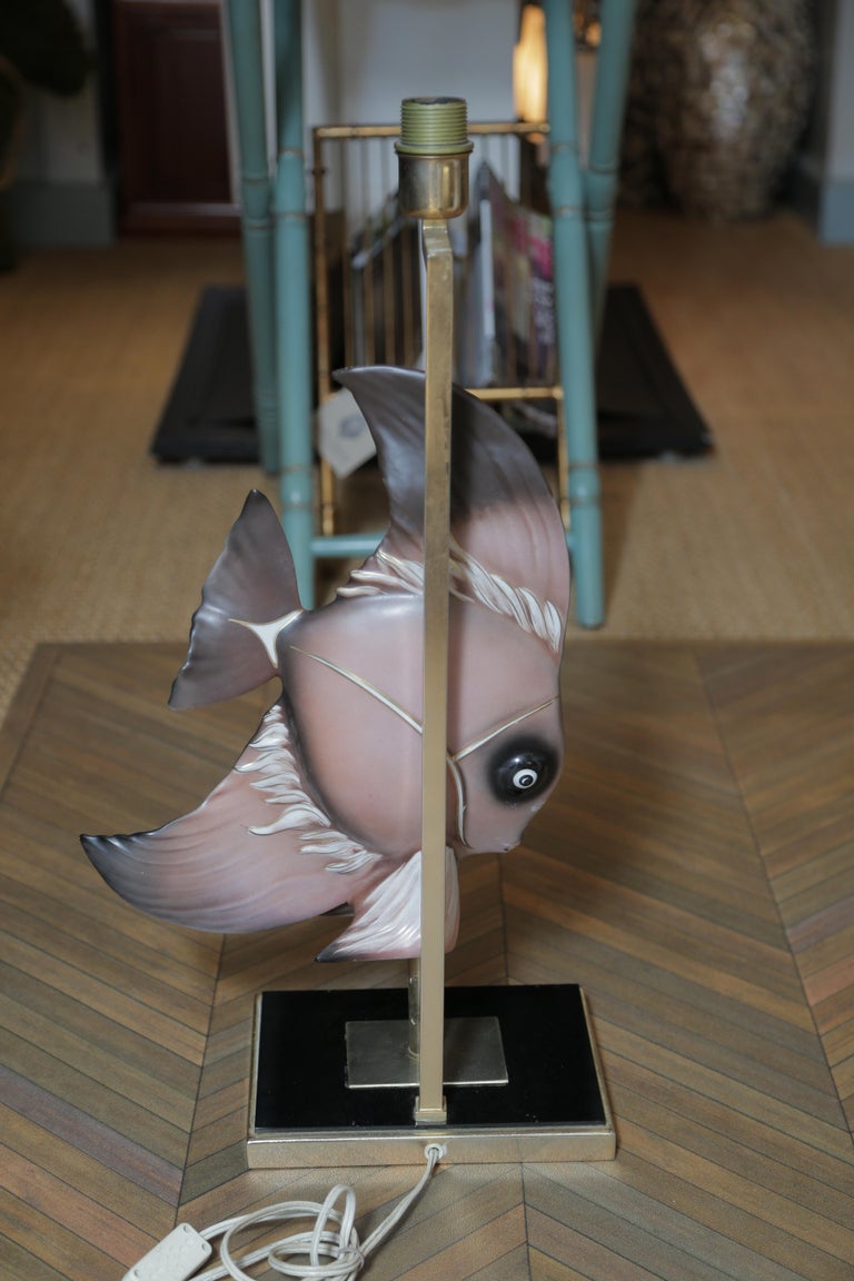 Vintage 1960s Italian Brass and Cast Metal Fish Lamp on Lucile Base For ...