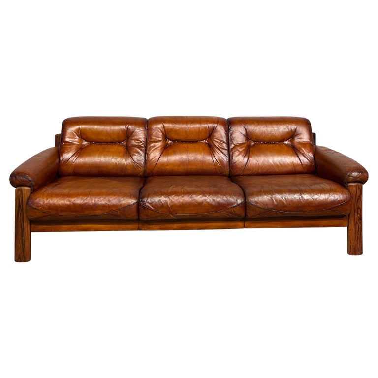 Superb Vintage Scandinavian 1970s Three Seater Leather Sofa Rosewood ...