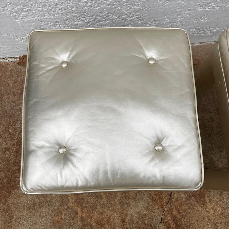 Supercool Pair of 1980s Platinum Leather Covered Parsons Style Stools ...