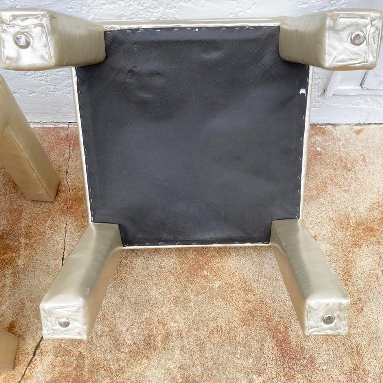 Supercool Pair of 1980s Platinum Leather Covered Parsons Style Stools ...