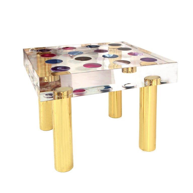 Superego Contemporary Modern Italian Plexiglass and Brass Side Table ...