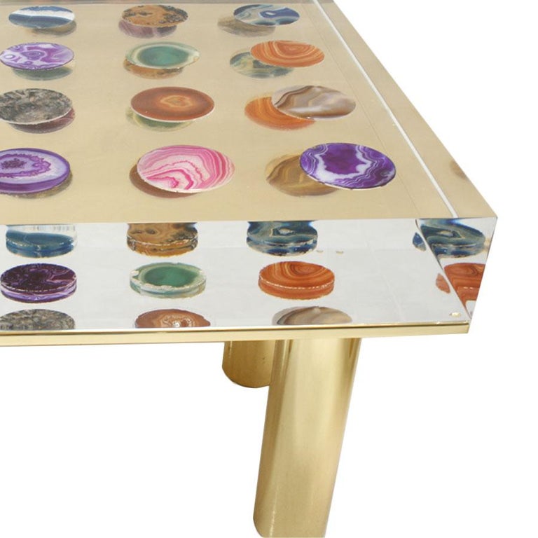 Superego Contemporary Modern Italian Plexiglass and Brass Side Table ...