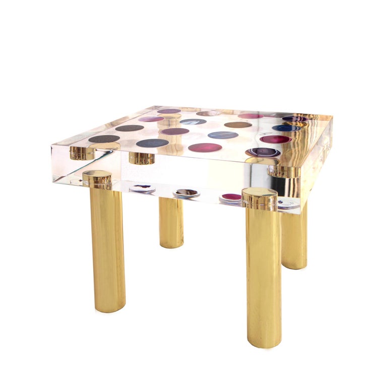 Superego Contemporary Modern Italian Plexiglass and Brass Side Table ...
