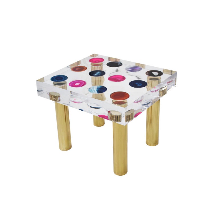 Superego Contemporary Modern Italian Plexiglass and Brass Side Table ...