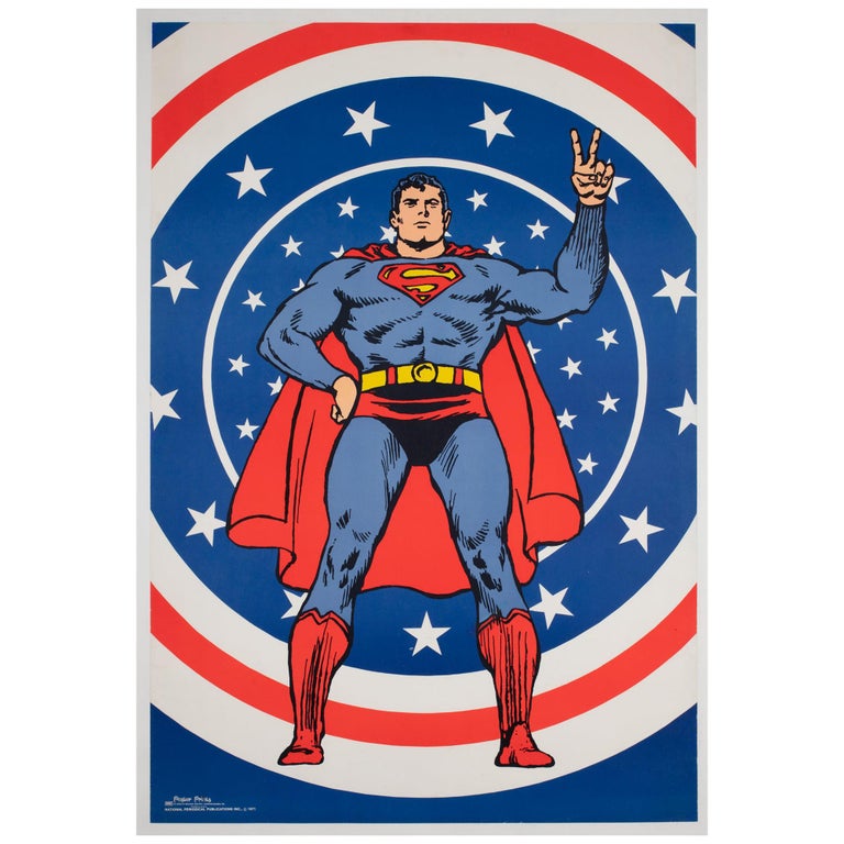 Superman 1971 Vintage Bullseye Peace Panel Poster, Linen Backed For ...