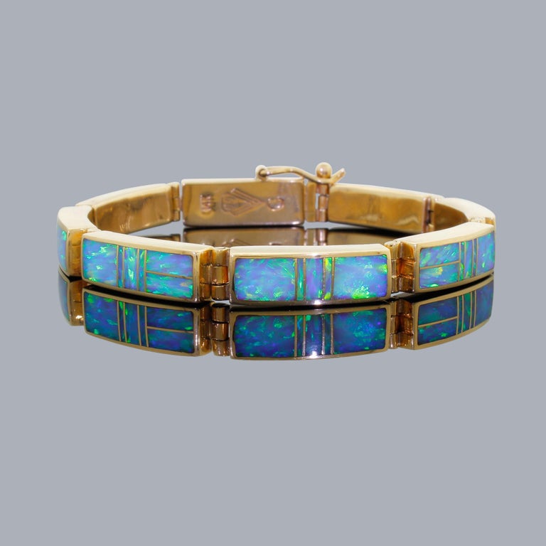 SuperSmith Tim Charlie 14K Gold Link Bracelet Navajo Blue Opal Inlay 27 ...