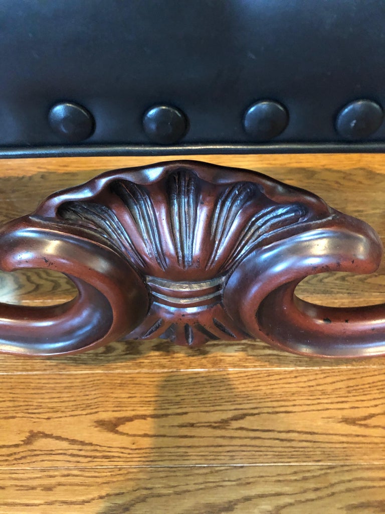 Baker Furniture Blue Leather Bench with Scrolly Shell Motif Mahogany ...