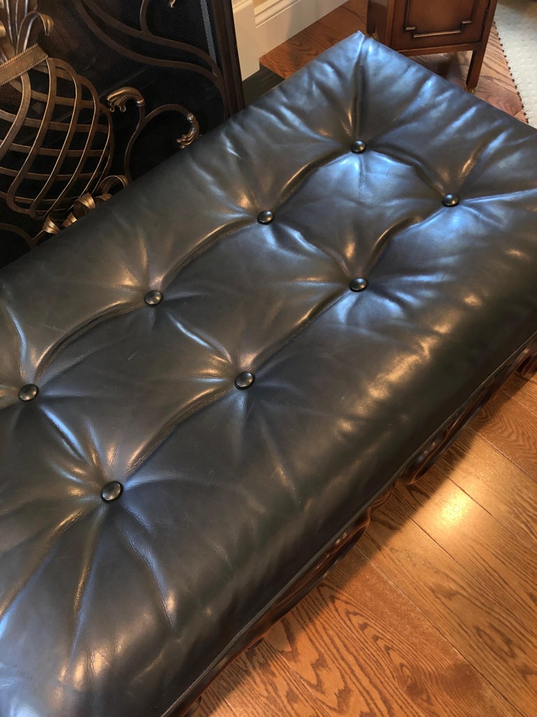 Baker Furniture Blue Leather Bench with Scrolly Shell Motif Mahogany ...