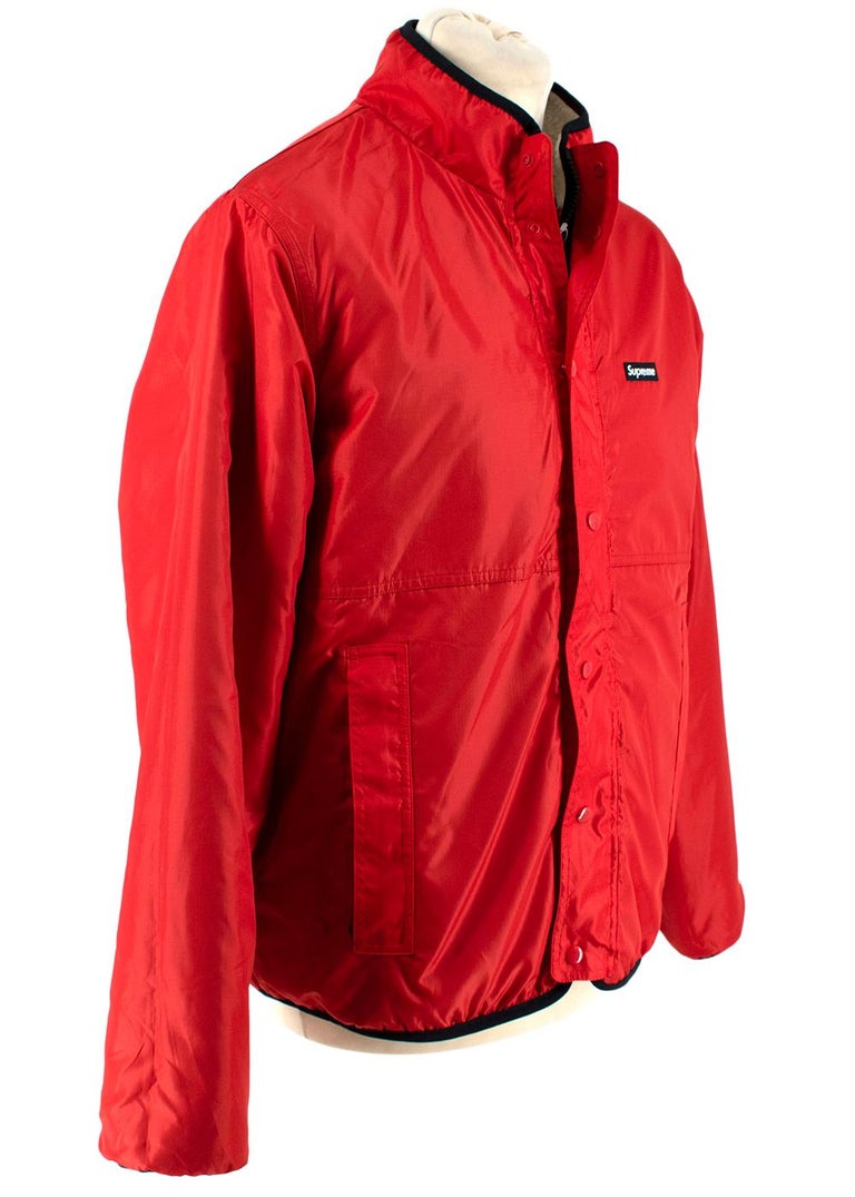 Supreme Cream/Red Fleece Logo Reversible Jacket - Size M at 1stDibs