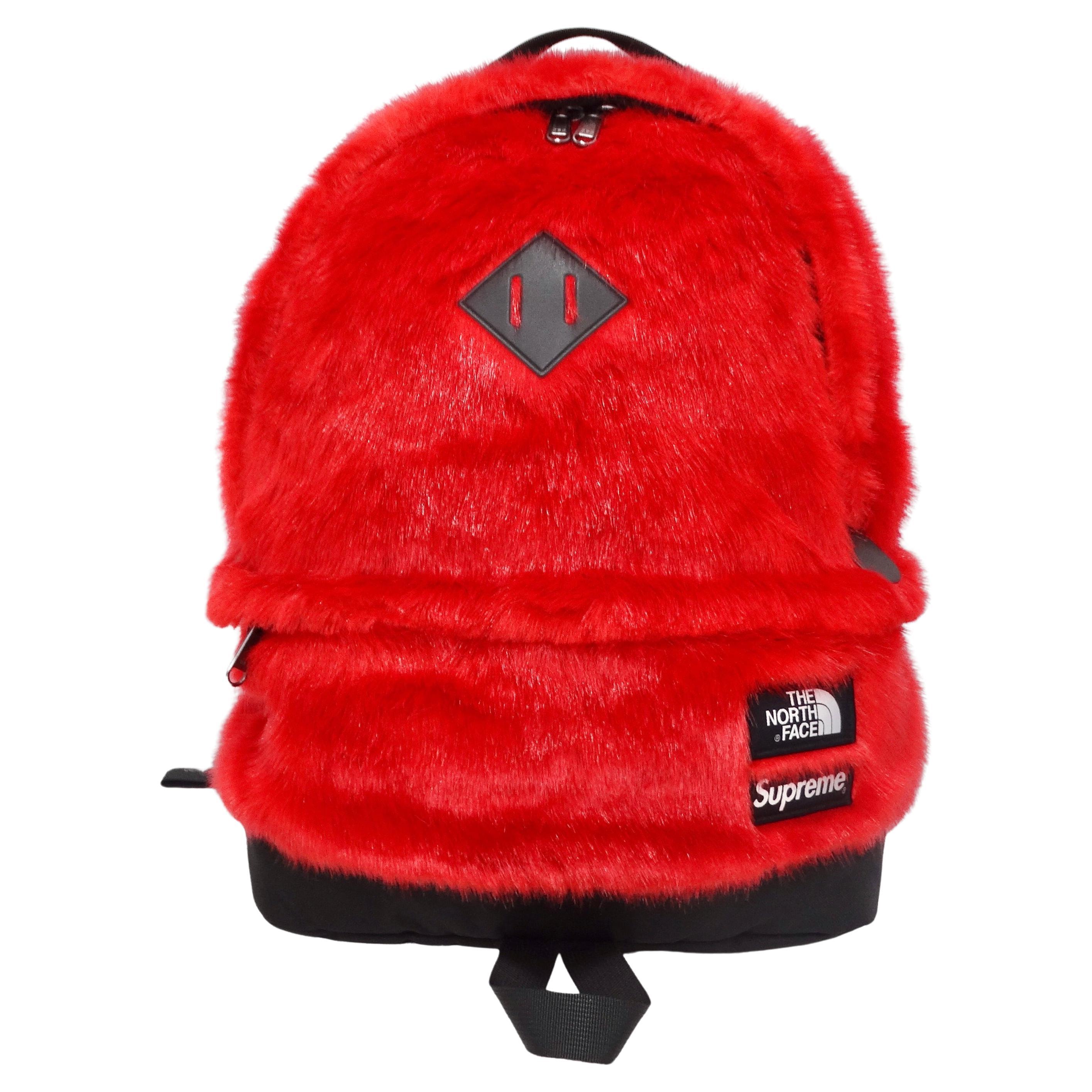 Supreme The North Face Red Faux Fur Backpack For Sale at 1stDibs