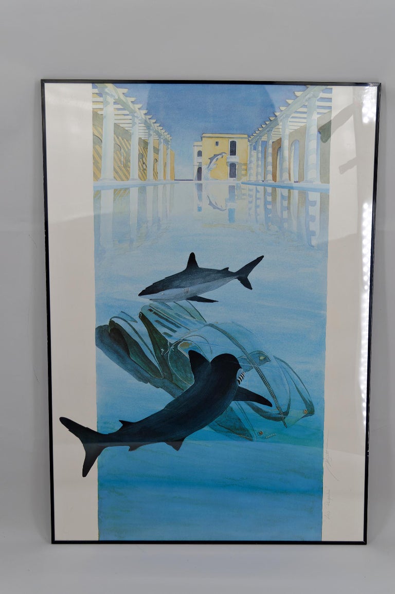 Surrealist Lithograph "The Sharks" by Alain Mirgalet, France, circa ...