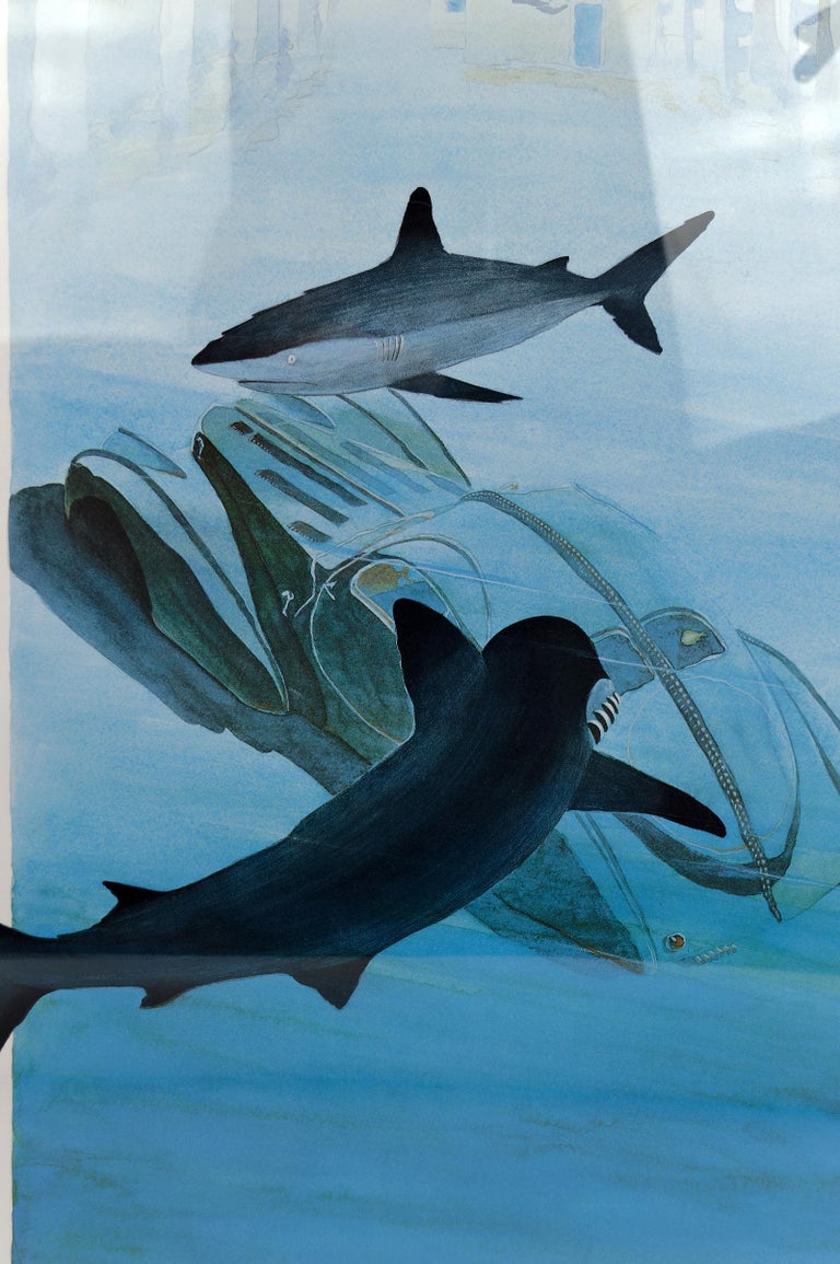 Surrealist Lithograph "The Sharks" by Alain Mirgalet, France, circa ...