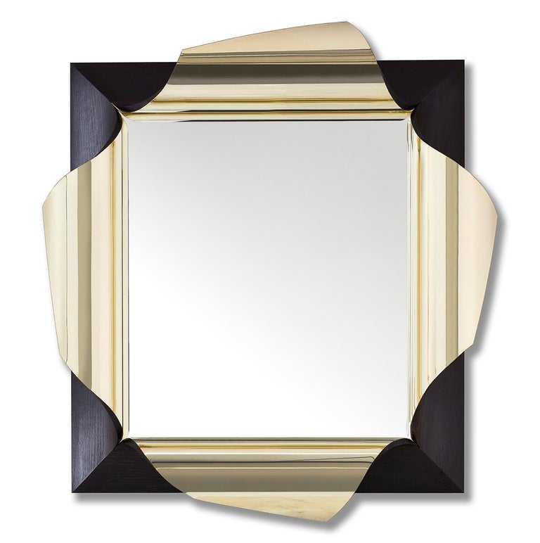 Surrealist Mirror in Polished Brass and Fumed Oak, Salvador by Jake ...