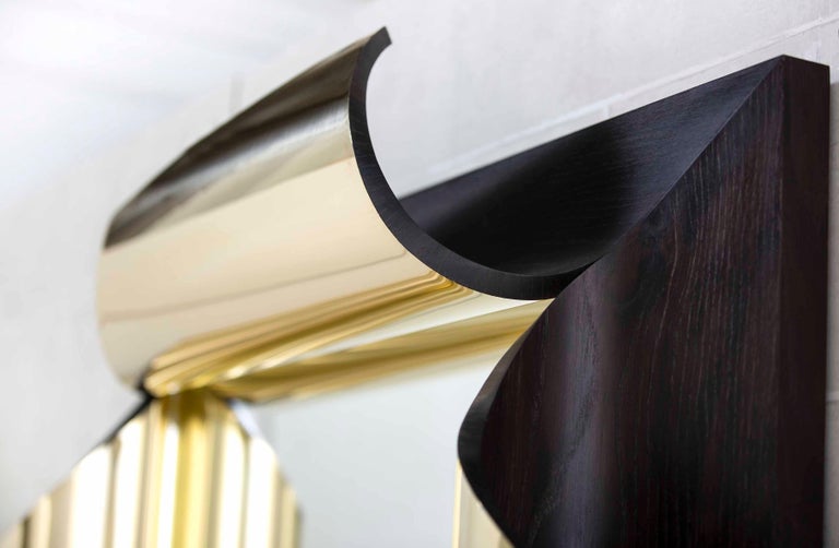 Surrealist Mirror in Polished Brass and Fumed Oak, Salvador by Jake ...