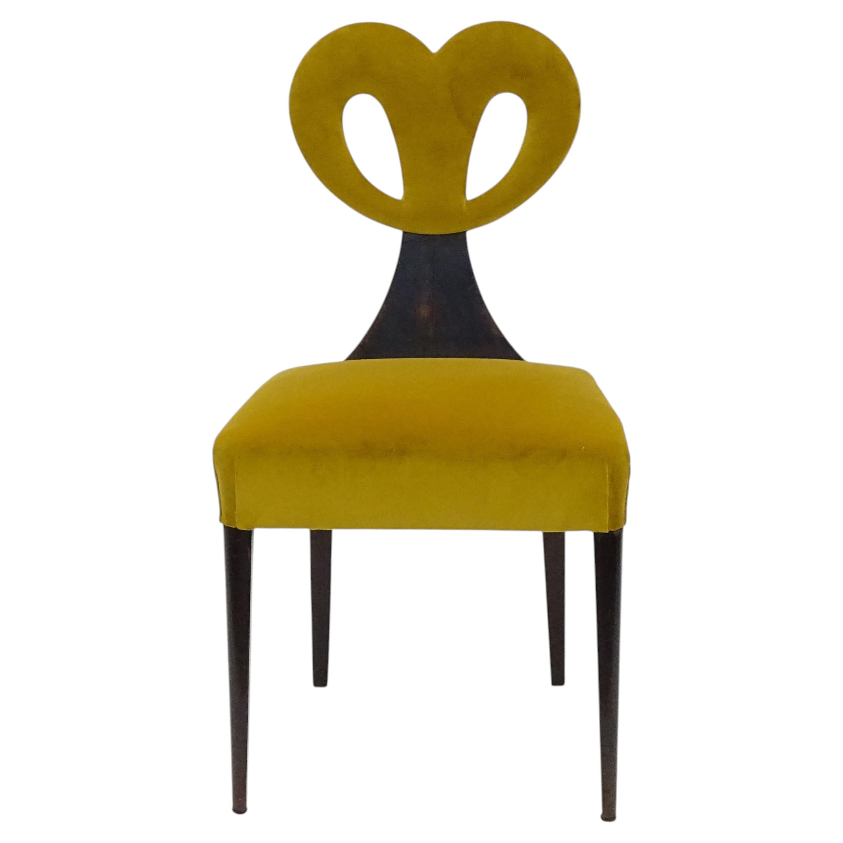 Essa Yellow Velvet And Glossy Black Wood With Horn Inlays Chair For ...