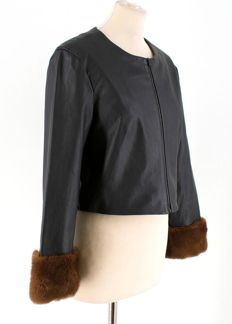 Susan Bender Leather Jacket with Fur Cuffs Size US 10 at 1stDibs ...