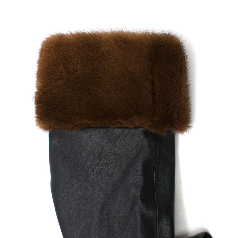 Susan Bender Leather Jacket with Fur Cuffs Size US 10 at 1stDibs ...