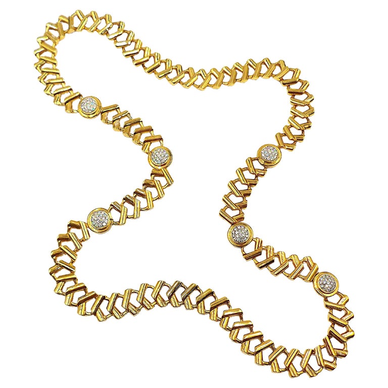 Susan Berman, collier convertible en or jaune 18 carats et diamants En ...