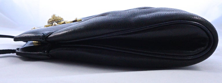 Susan Gail Black Leather Shoulder Bag with Rhinestones Faux Pearls and ...