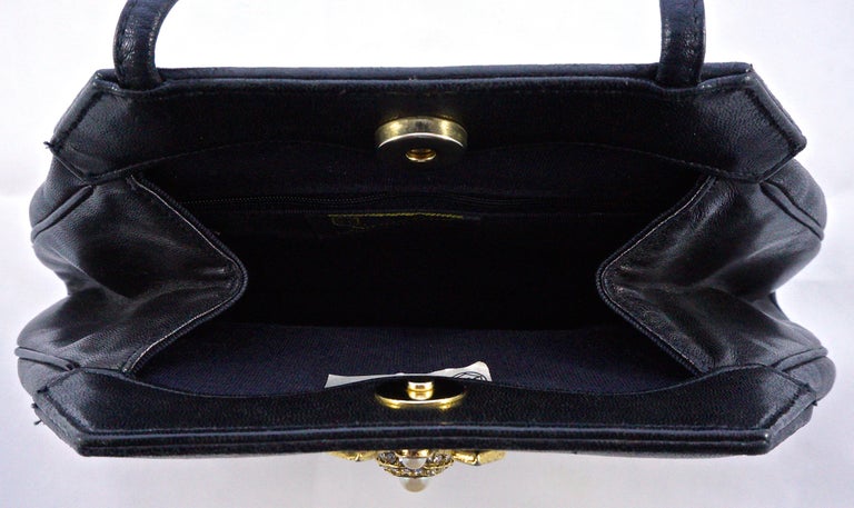 Susan Gail Black Leather Shoulder Bag with Rhinestones Faux Pearls and ...