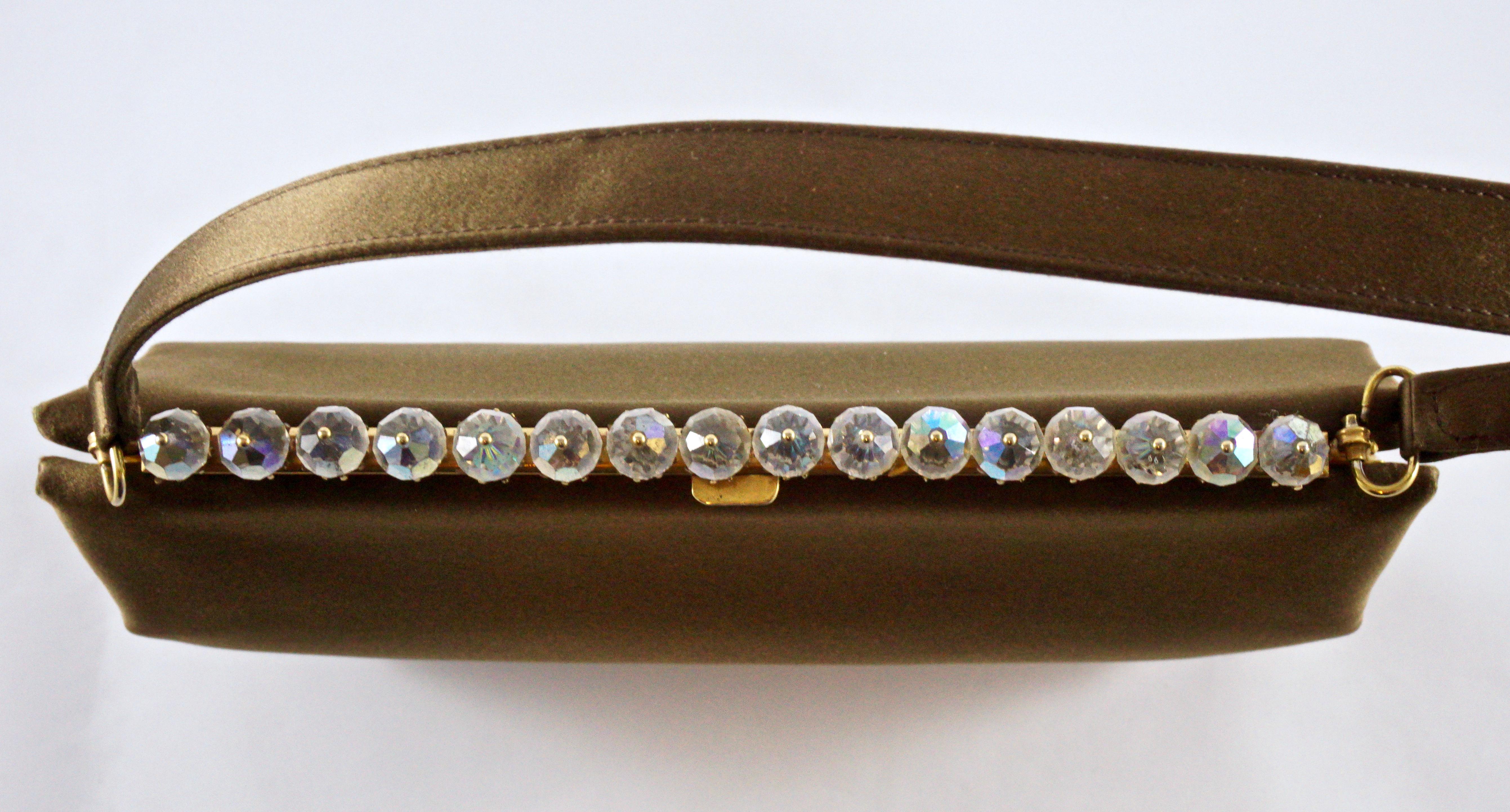 Susan Handbags London Bronze Satin Handbag with Aurora Borealis Beads ...