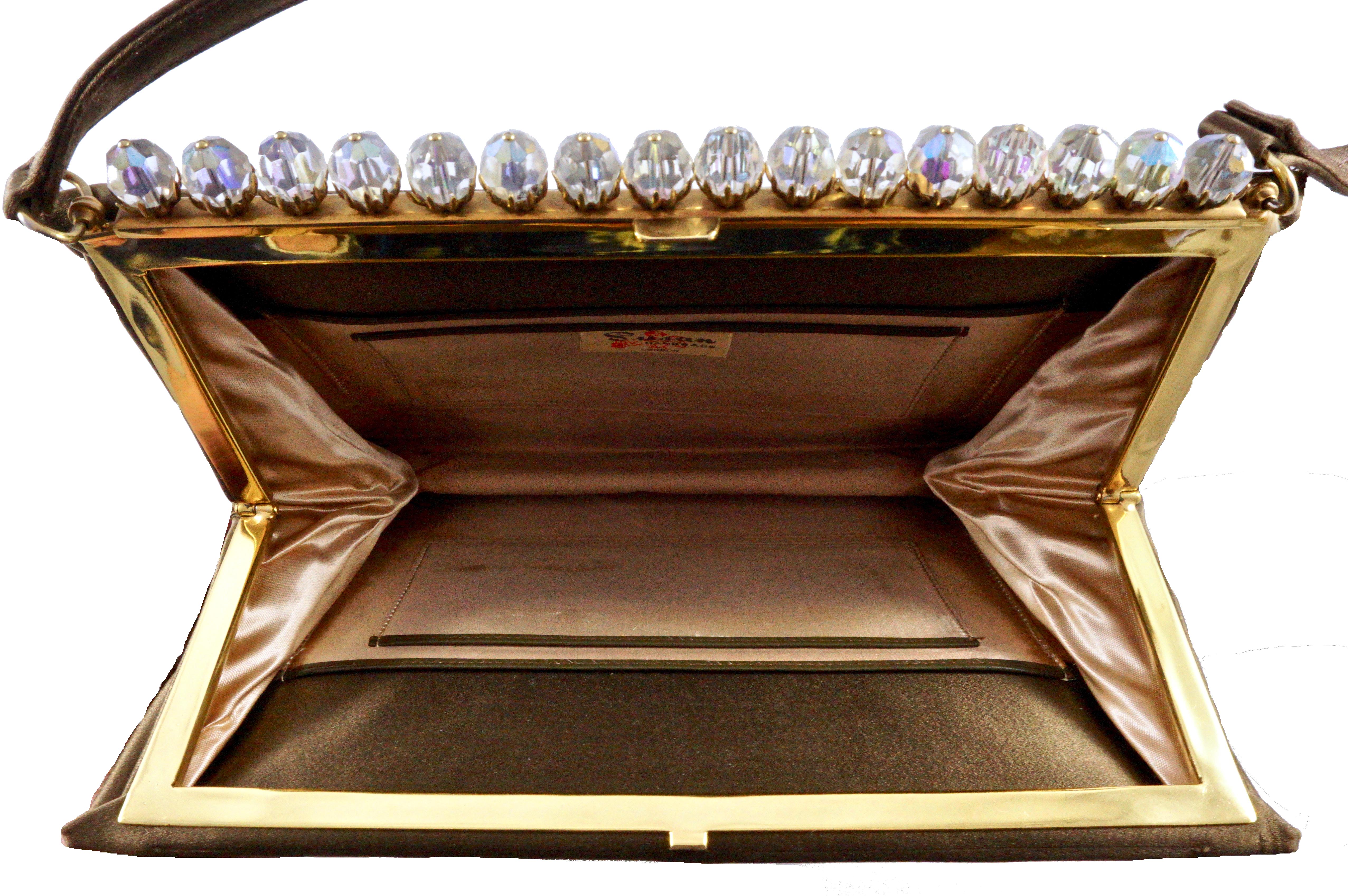 Susan Handbags London Bronze Satin Handbag with Aurora Borealis Beads ...