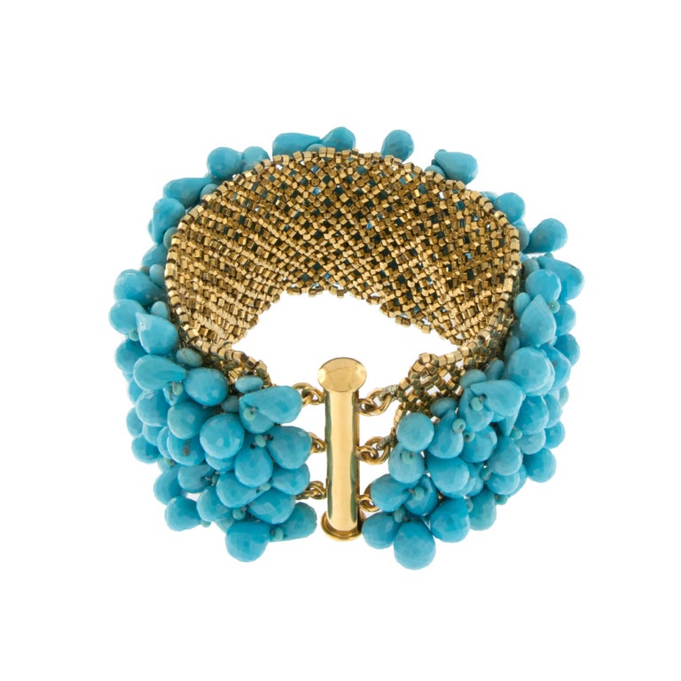 Susan Hoge Turquoise Bead Gold Vermeil "Fluffy" Bracelet For Sale at ...