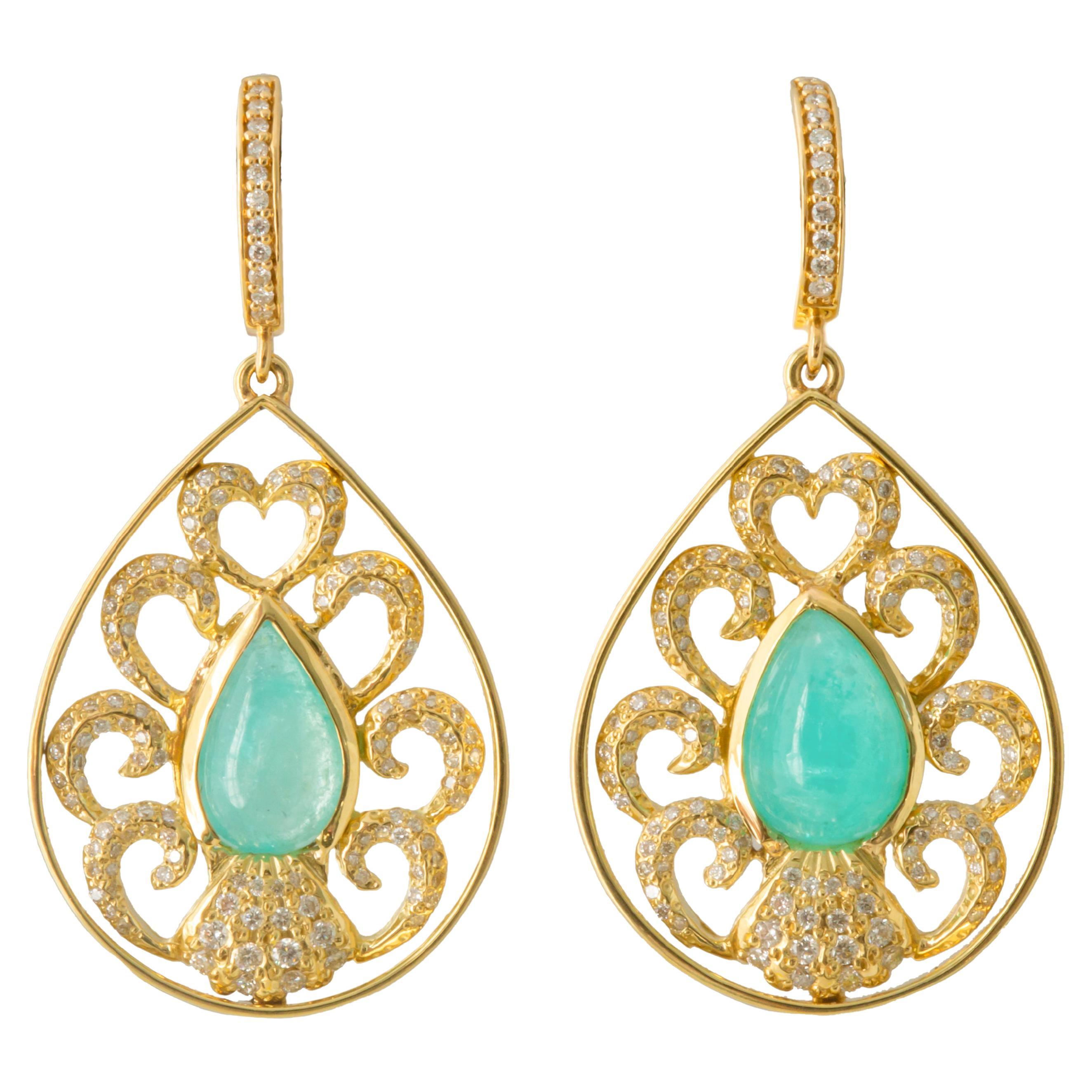Susan Lister Locke Mint Tourmaline, Tsavorite Garnet and Diamond Dangle ...