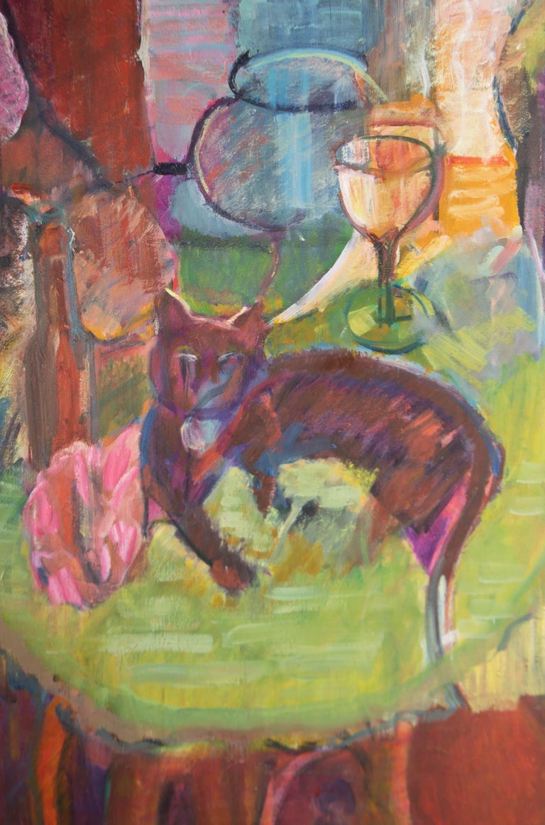 Susan Paine - Susan Paine - 20th Century Oil, Black Cat For Sale at 1stDibs