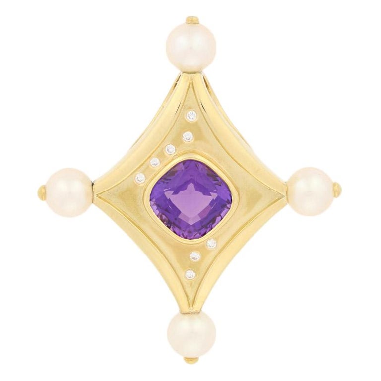 Susan Sadler 6.08ctw Amethyst, Pearl, and Diamond Pendant, 18k Gold ...