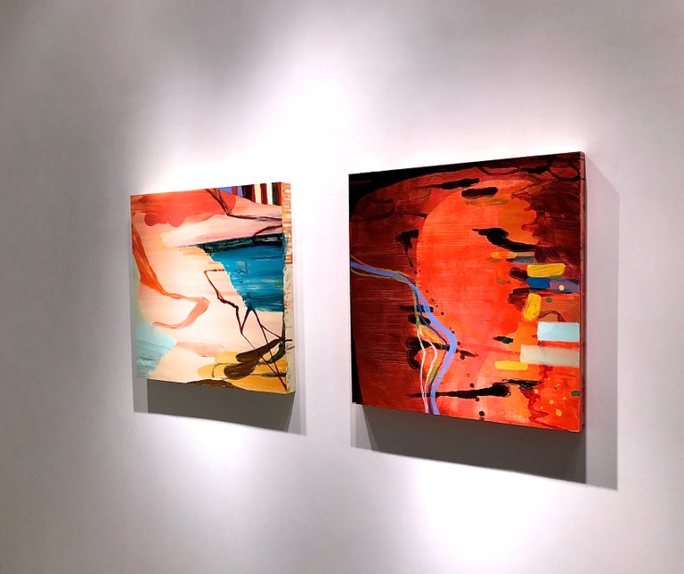 Susan Sharp - "Day's End" Abstraction in salmon, turquoise, brown ...