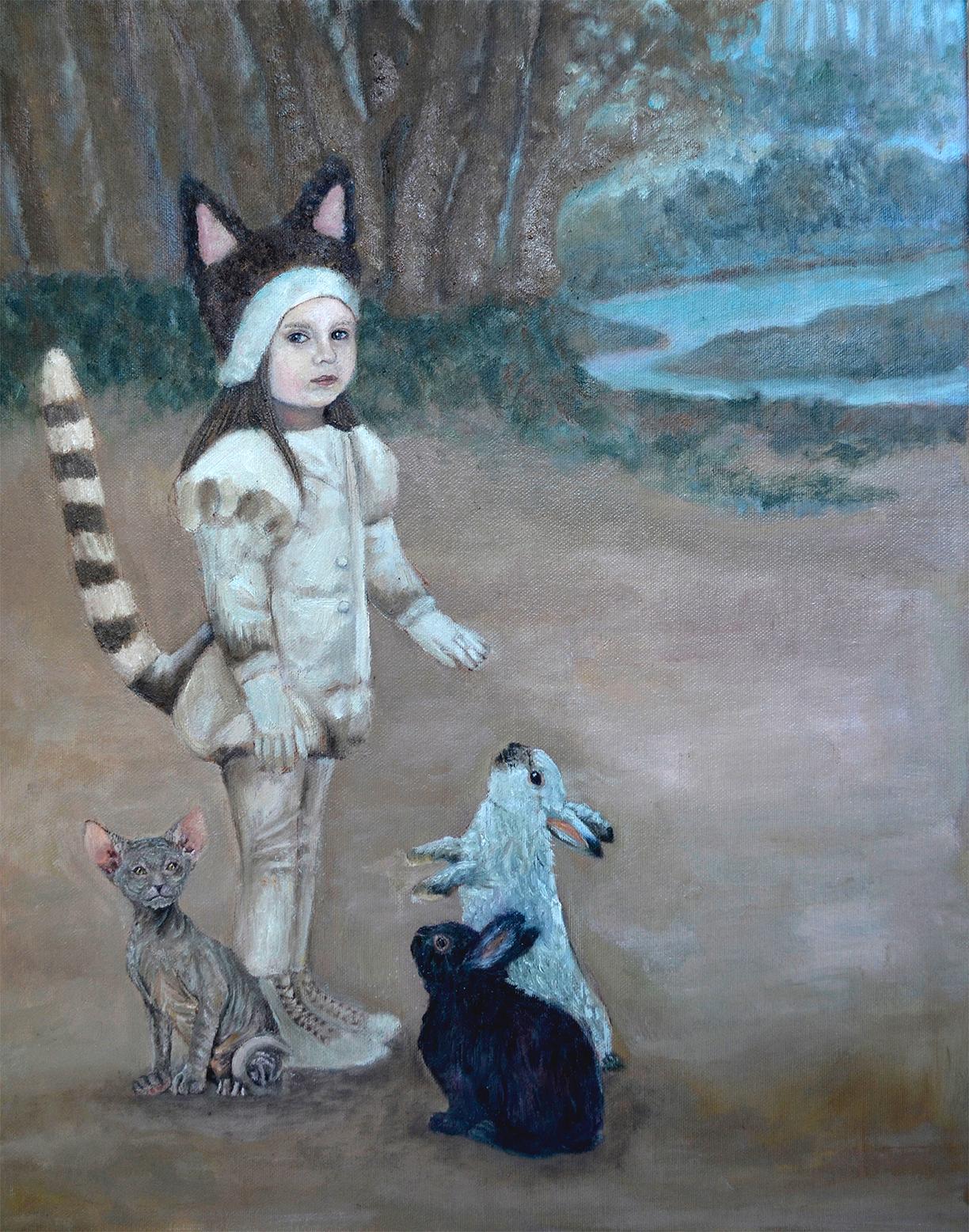 Edgar Jene - Large Surrealist painting 1956 LES DEUX CHEVAUX (THE TWO ...