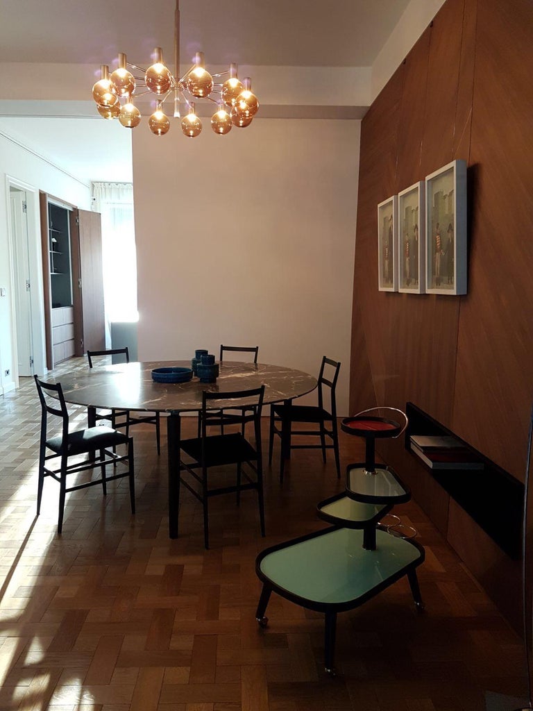 Sushi Kart Trolley Black with red yellow, beige, green shelves, golden ...