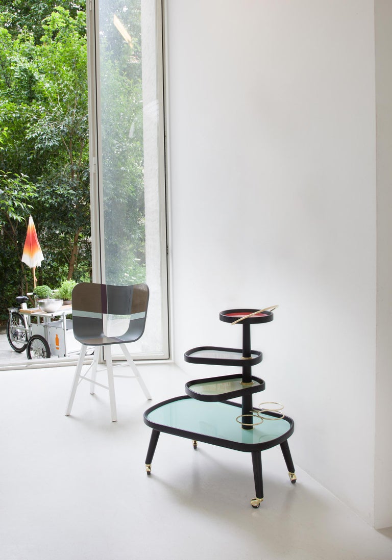 Sushi Kart Trolley Black with red yellow, beige, green shelves, golden ...