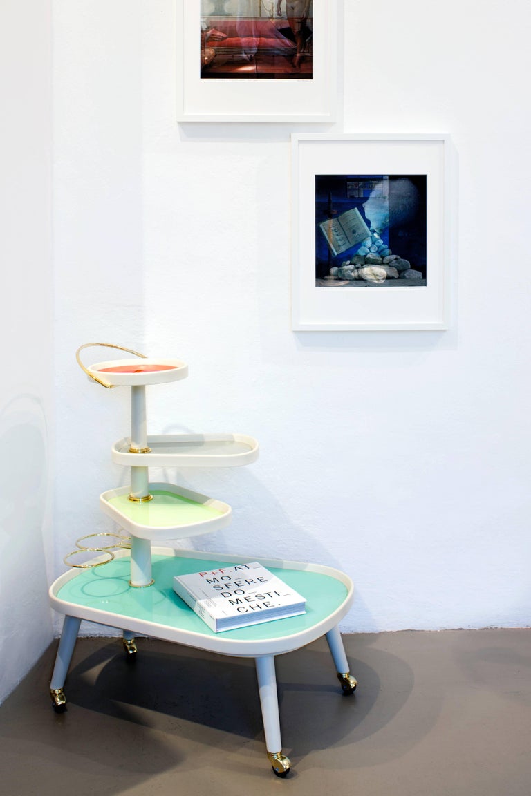 Sushi Kart Trolley Black with red yellow, beige, green shelves, golden ...