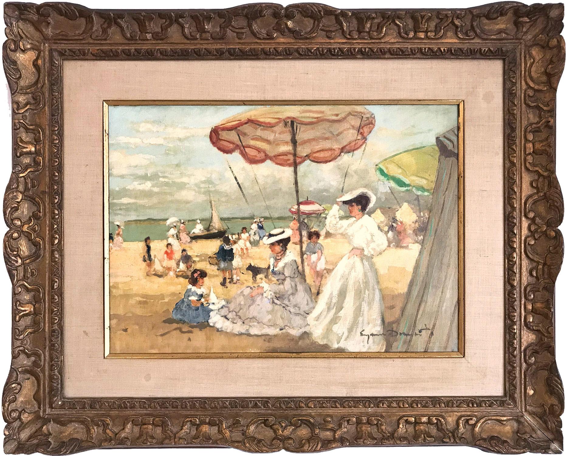 Suzanne Demarest - "Beach Scene With Figures and Parasol" 20th Century ...