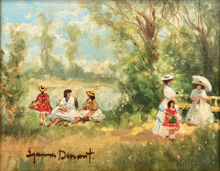 Suzanne Demarest - "Lakeside Park Scene with Figures" Impressionist ...