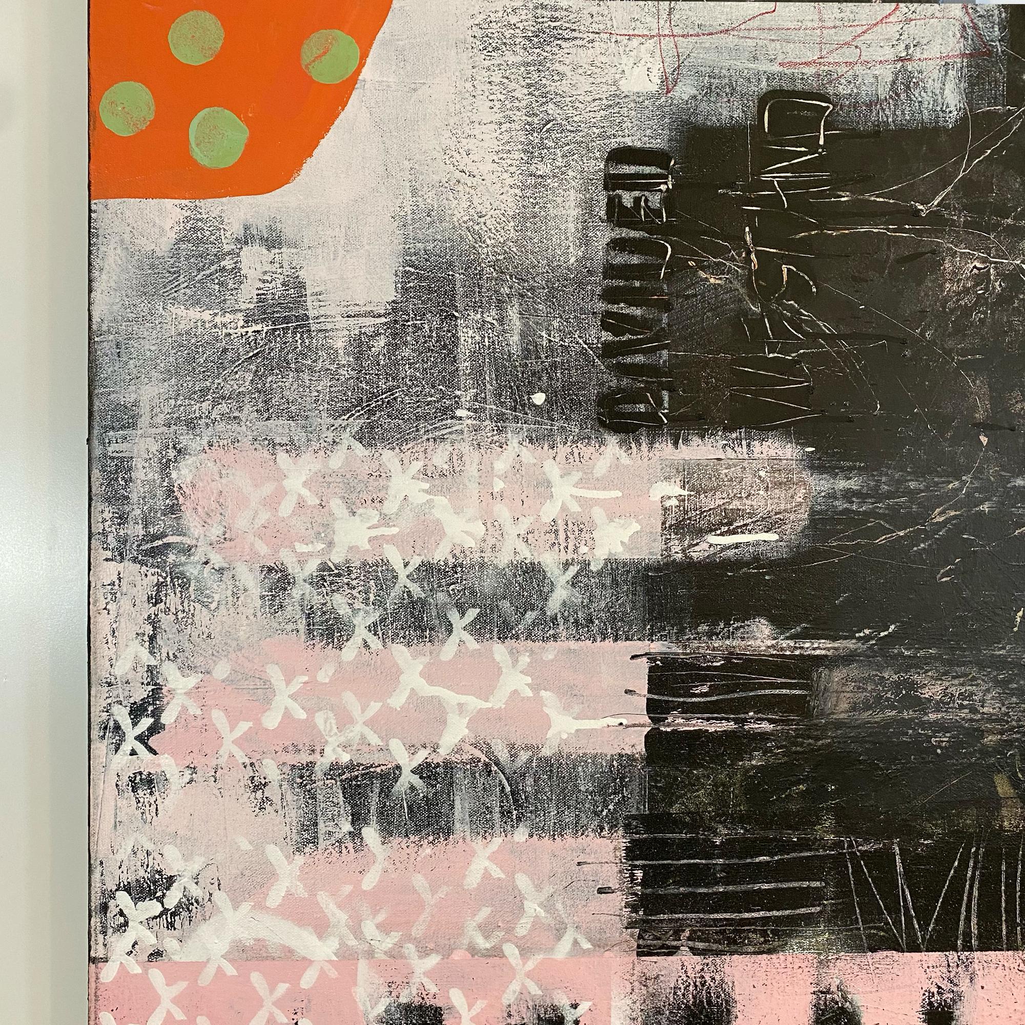 Suzanne Metz - Divided, 60" x 24", graphic black, white and pink ...