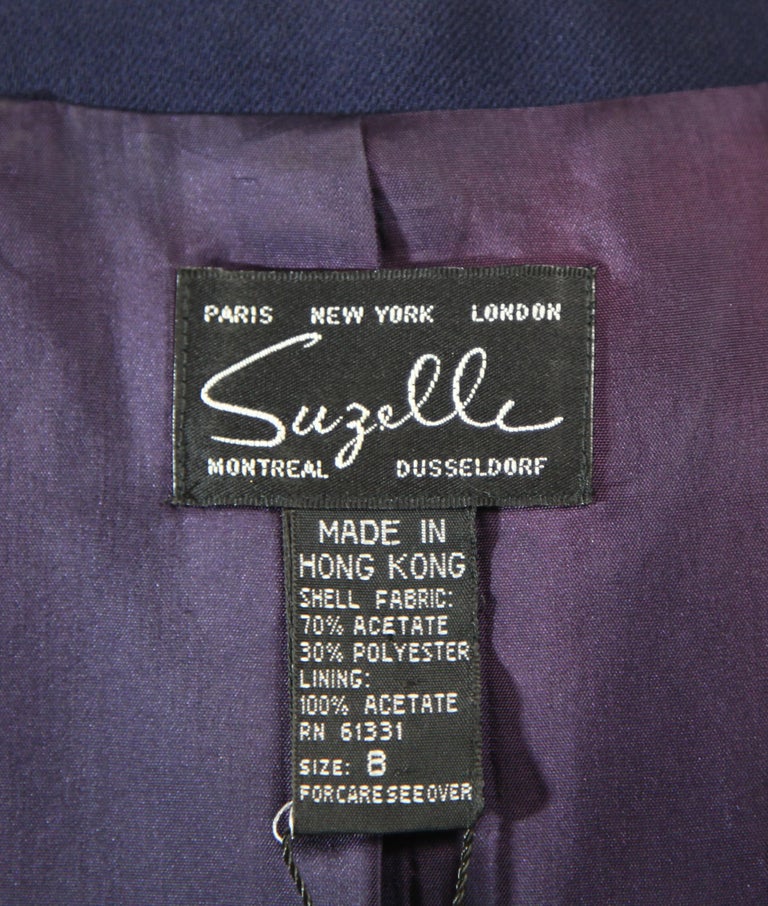 Suzelle Vintage Navy Blue Embellished Military Blazer, 1990s For Sale ...