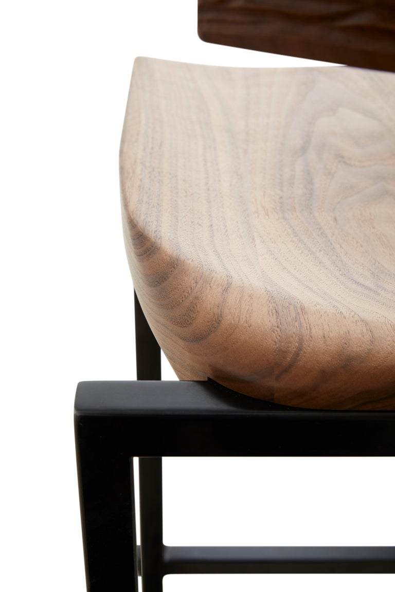 "Suze's Stool" in Hand-Shaped Walnut and Blackened Steel Base For Sale ...