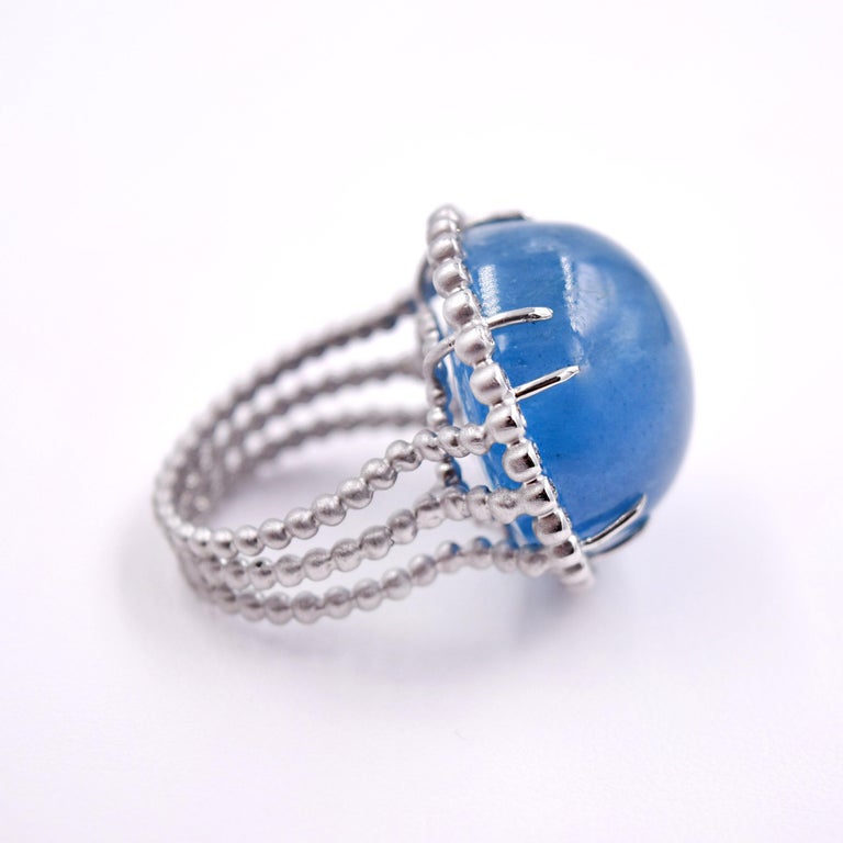 Suzy Landa 18 Karat White Gold Cabachon Aquamarine White Diamond ...