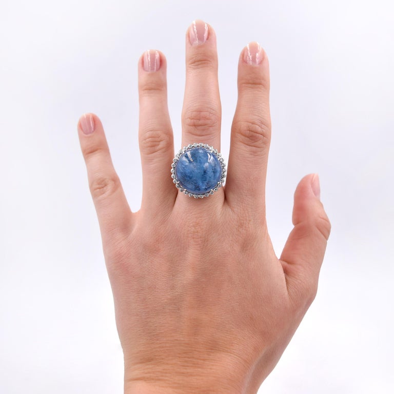 Suzy Landa 18 Karat White Gold Cabachon Aquamarine White Diamond ...