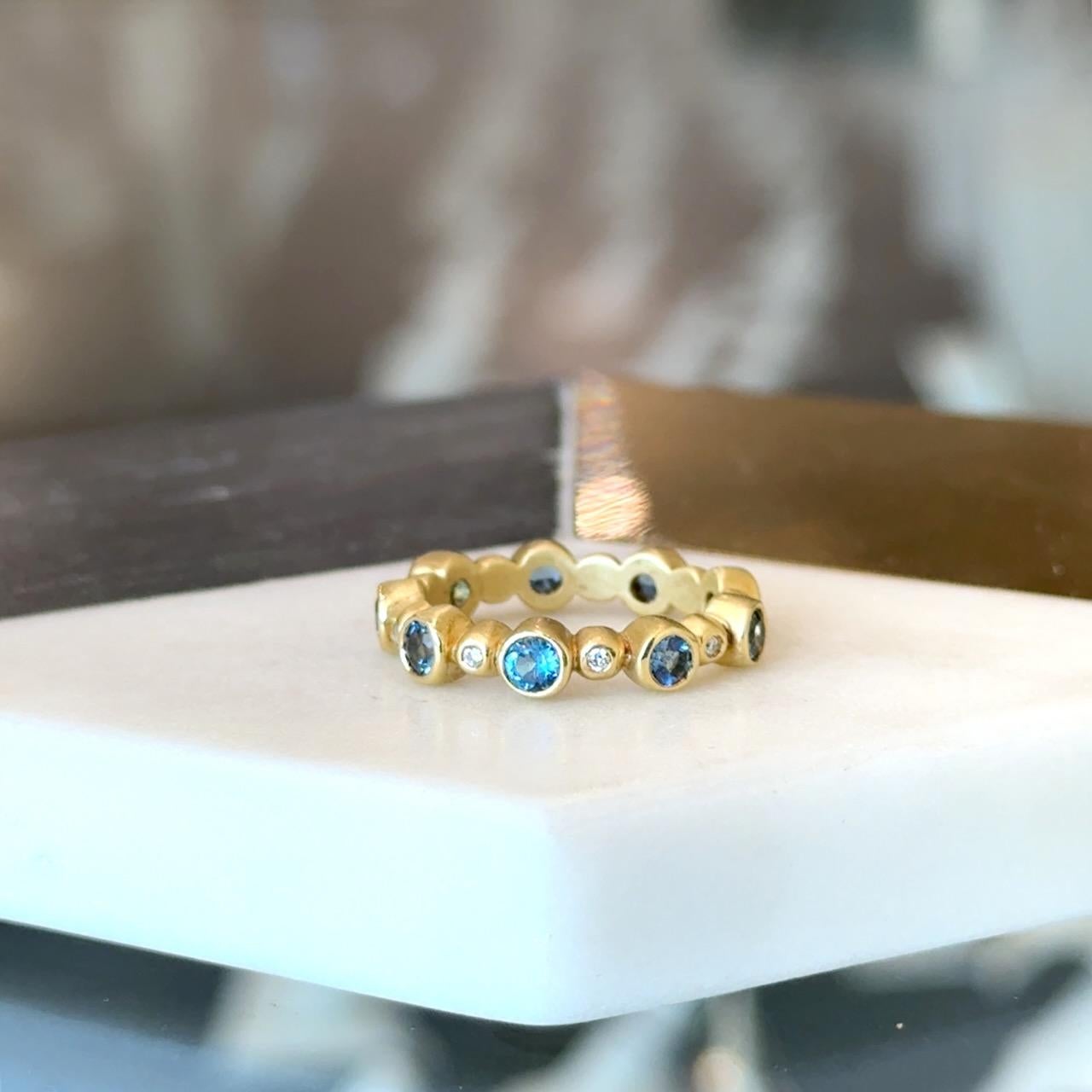 Suzy Landa Blue Tourmaline and Diamond 18K Yellow Gold Eternity Band ...